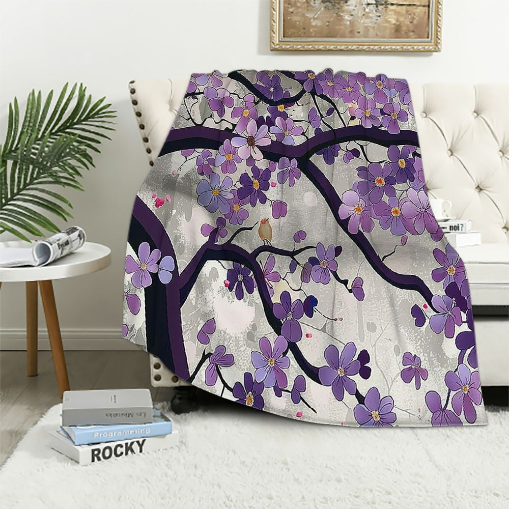 Creowell Floral Bed Blanket Pink Purple Flowers Throw Blanket ...