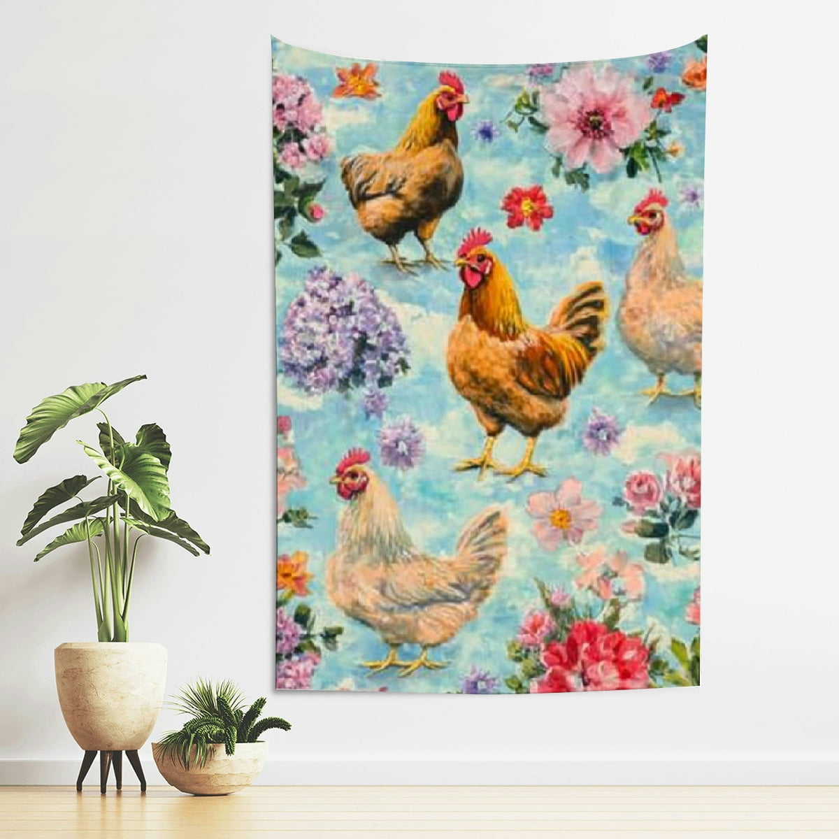 Creowell Floral Chicken Sky Tapestry Wall Hanging for Dorm Room 40x60in ...