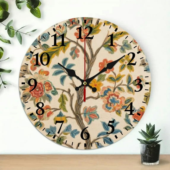 Creowell Floral Design Tree Wall Clock 10 Inch Silent Movement 10x10in ...