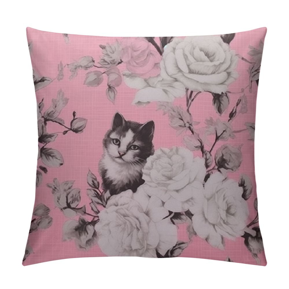 Creowell Floral Farmhouse Throw Pillow Case Flowers And Leaves Pink ...