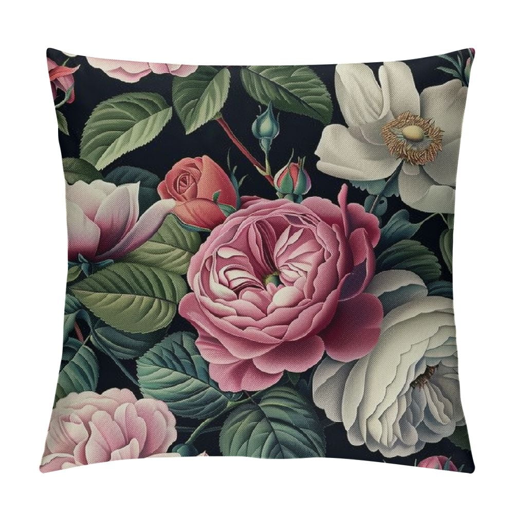 Creowell Floral Flowers Garden Night，Printed Throw Pillow Square ...