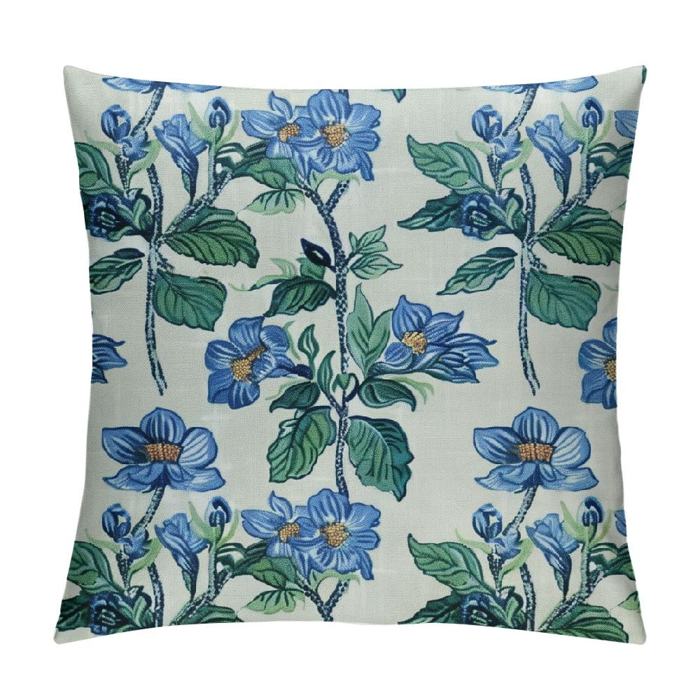 Creowell Floral Pillow Covers Rustic Light Blue Green Chinoiserie ...