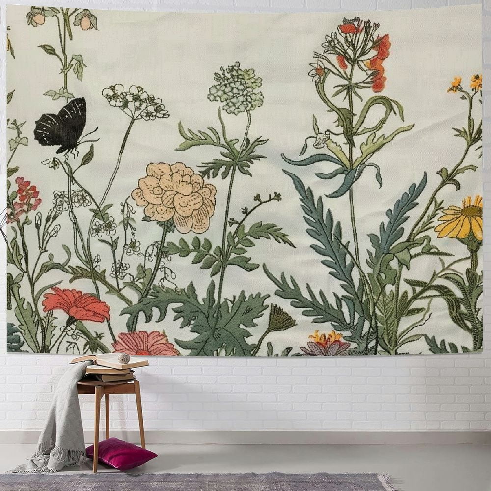 Creowell Floral Plants Wall Tapestry,Vintage Herbs Tapestry Colorful ...