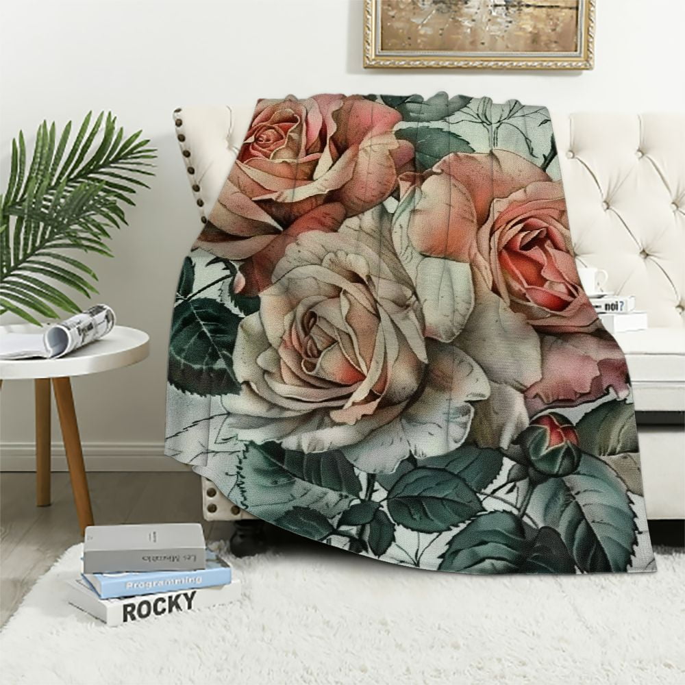 Creowell Floral Rose Blanket Gifts for Women Girls Soft Warm ...