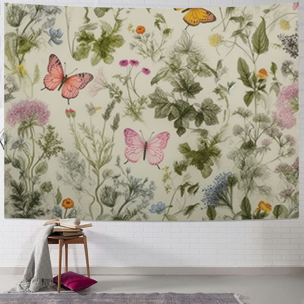 Creowell Floral Tapestry, Vintage Garden Plants Herbs Flowers Botanical ...