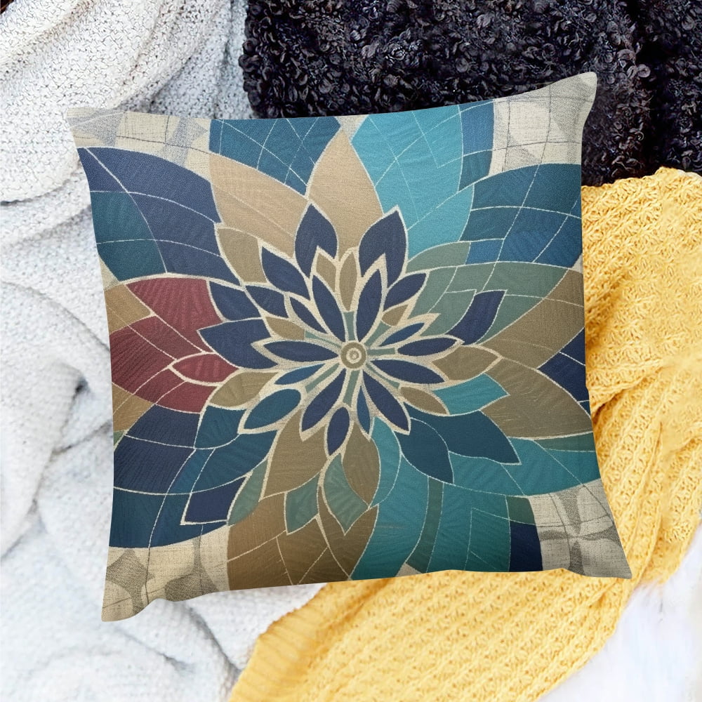 Creowell Flower Design Geometric Abstract Art Square Cushion Cover Set ...