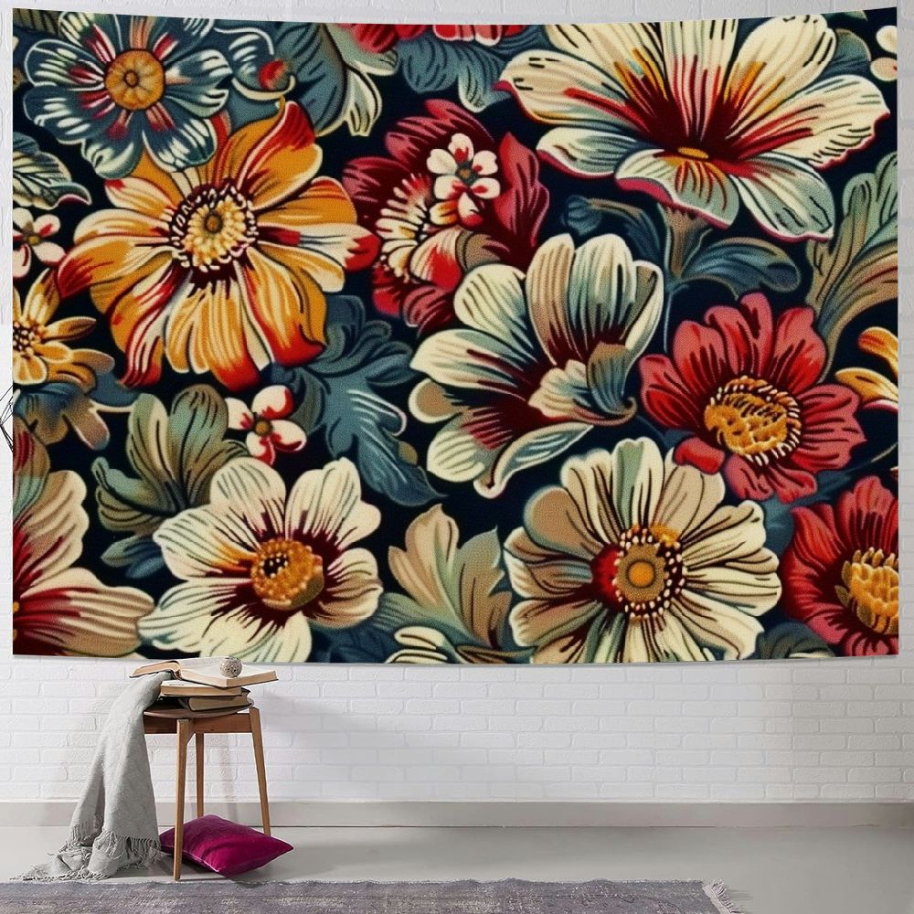 Creowell Flower Pattern Tapestry Wall Art for Bedroom Living Room ...