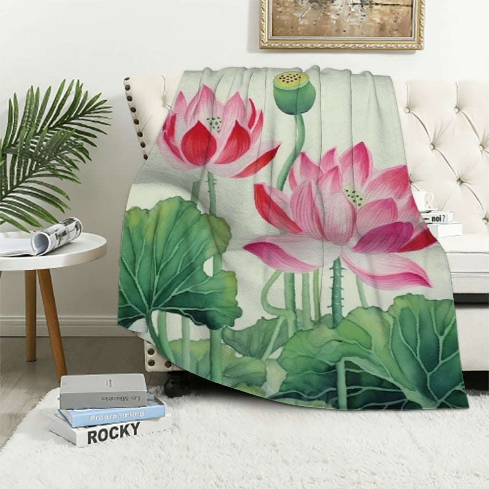 Creowell Flower Pink Green Throw Blanket for Couch Sofa Bed Office ...