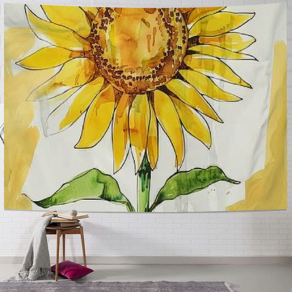 Creowell Flower Tapestry, Summer Sunflower in Watercolor Soft Pastel ...