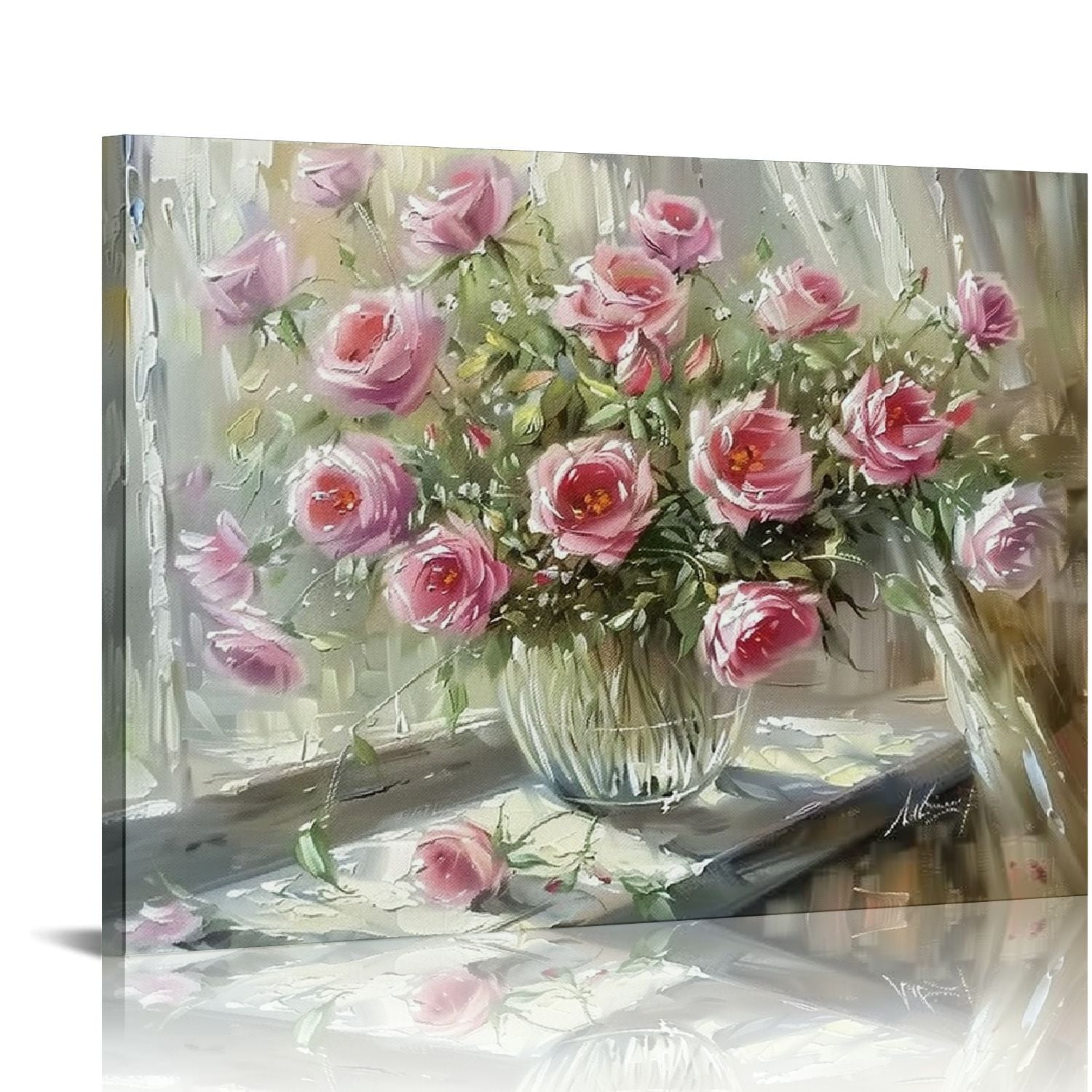 Creowell Flower in Vase Canvas Wall Art Pink Rose Peony Paintings Mason ...