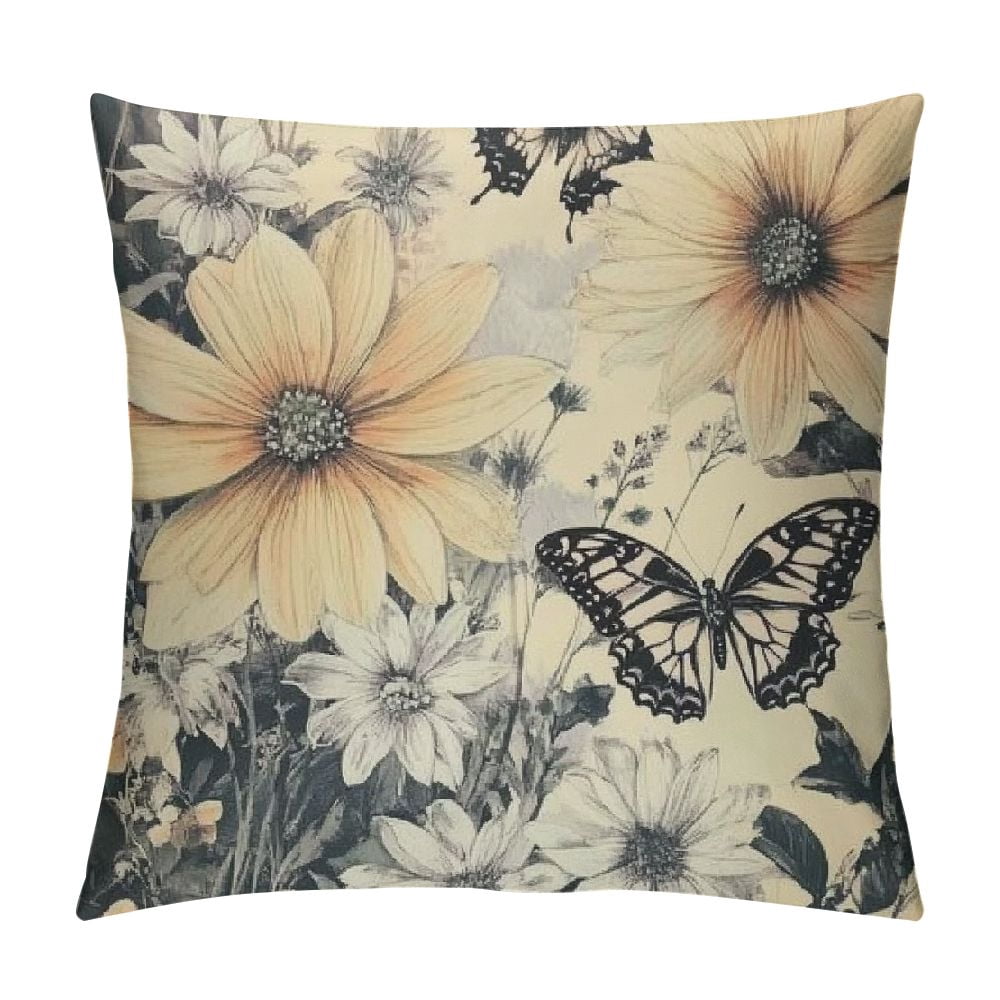 Creowell Flowers Butterflies Aesthetics Home Furnishing Pillow Case ...
