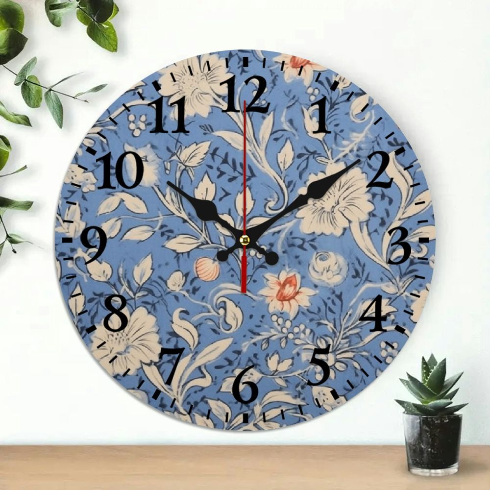 Creowell Flowers Leaves Floral Pattern Wall Clock for Living Room Decor ...