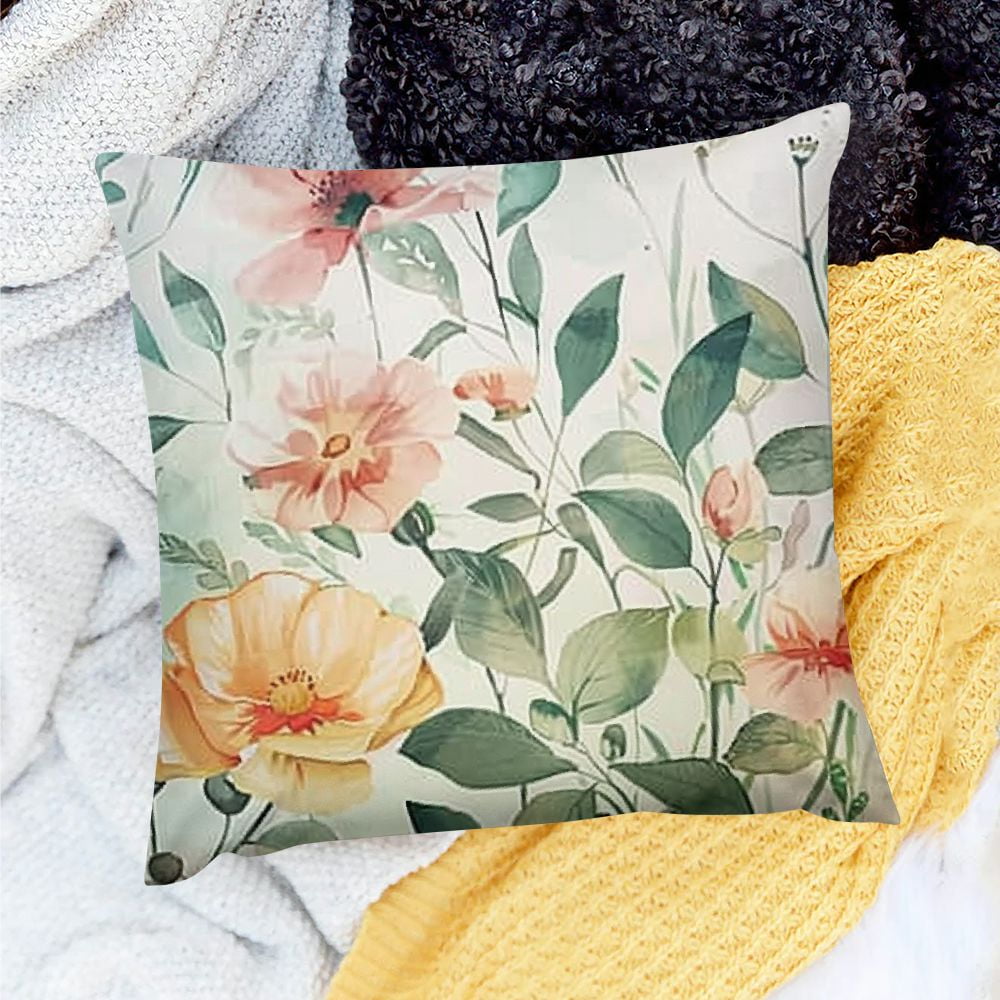 Creowell Flowers Leaves Watercolor Painting Pillow Covers Set for Home ...