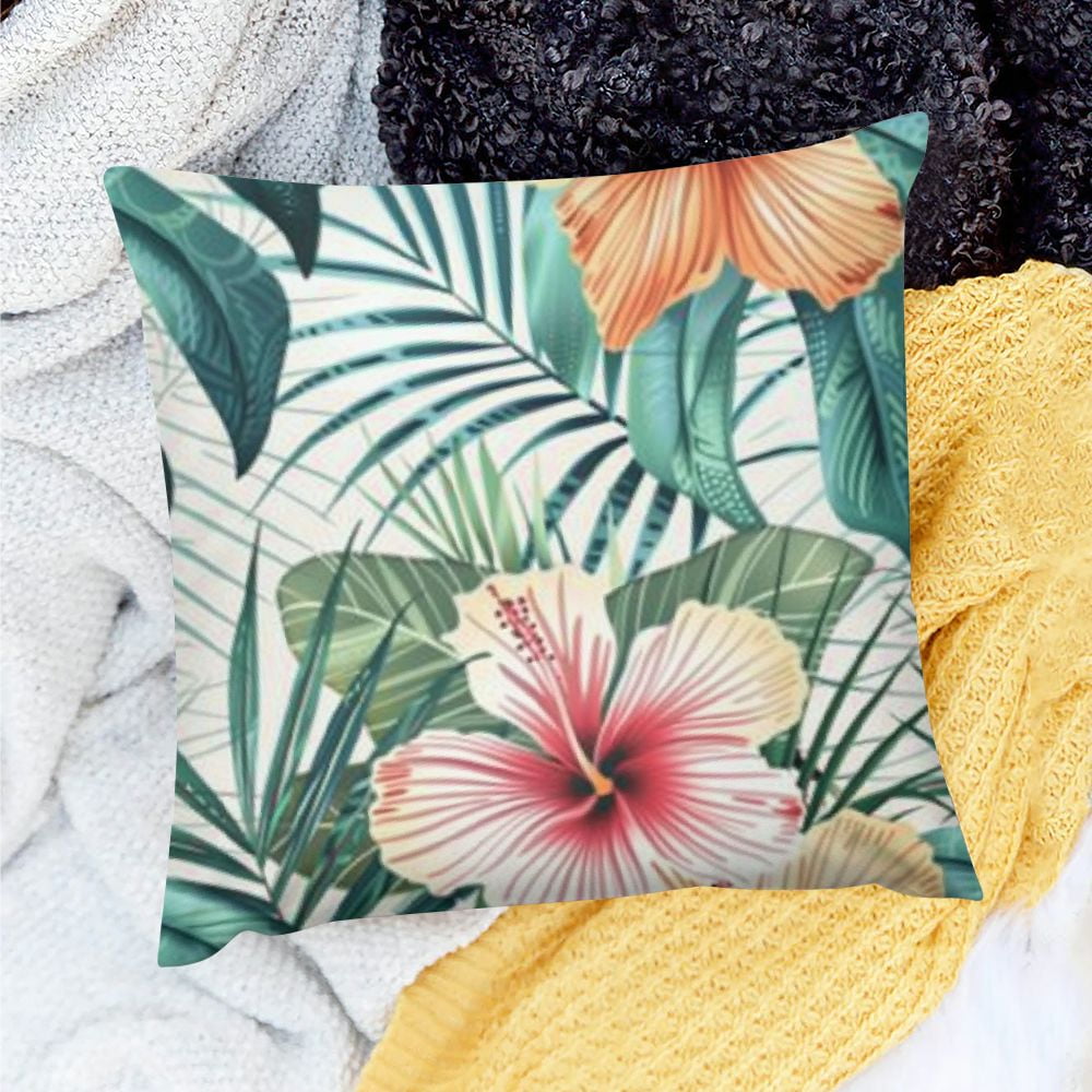 Creowell Flowers Palm Leaves Pattern Pillow Cover for Home Sofa Couch ...