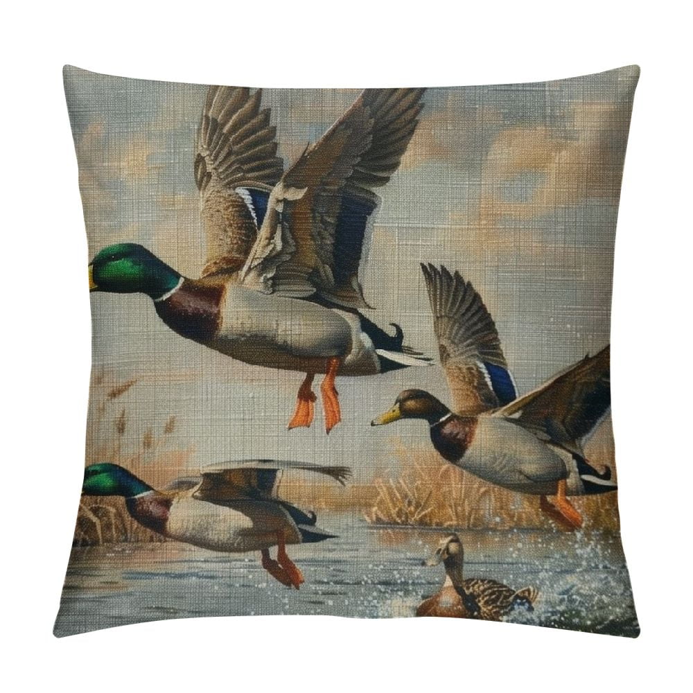 Creowell Flying Ducks Throw Pillow Covers Farmhouse Double Sided with ...