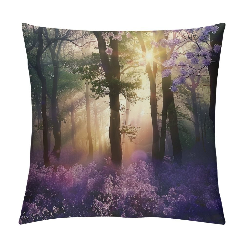 Creowell Forest Pillow Covers Sunshine Trees with Purple Lavender Green ...