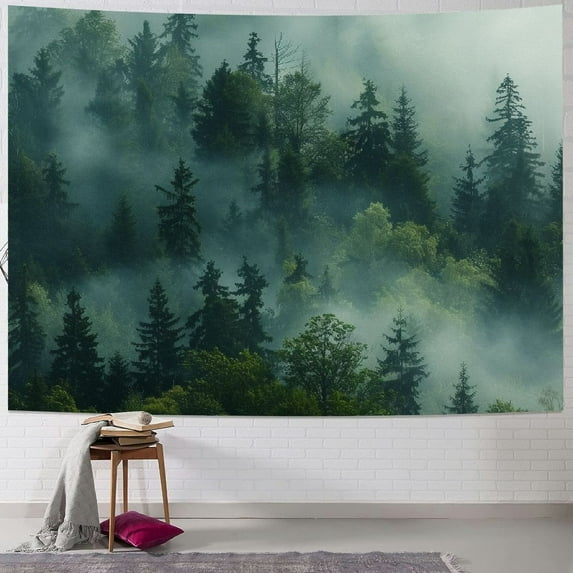 Creowell Forest Tapestry Wall Hanging Foggy Tree Tapestry Nature Misty ...