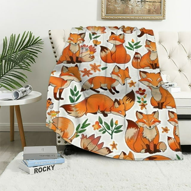 Creowell Fox Blanket Gift - Cute Blankets for Girls & Boys - Orange ...