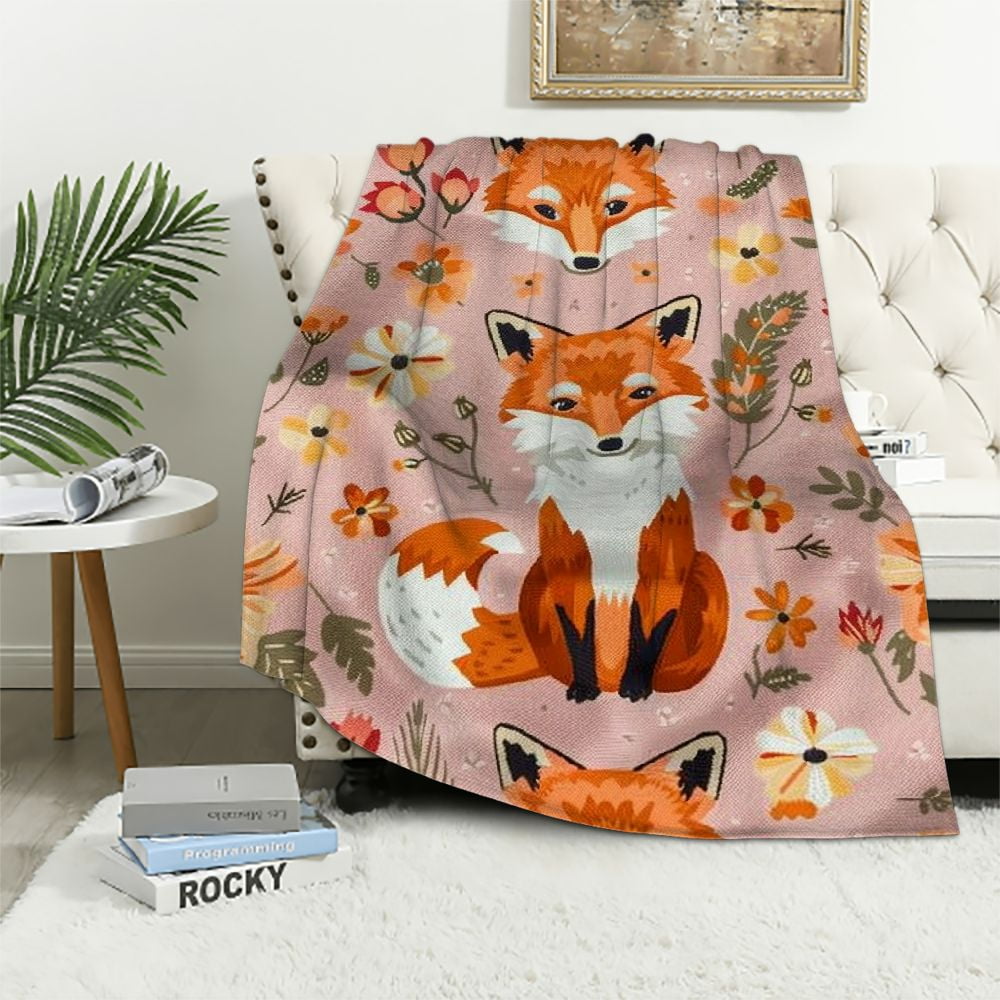 Creowell Fox Blanket Gift - Cute Blankets for Girls & Boys - Pink Soft ...