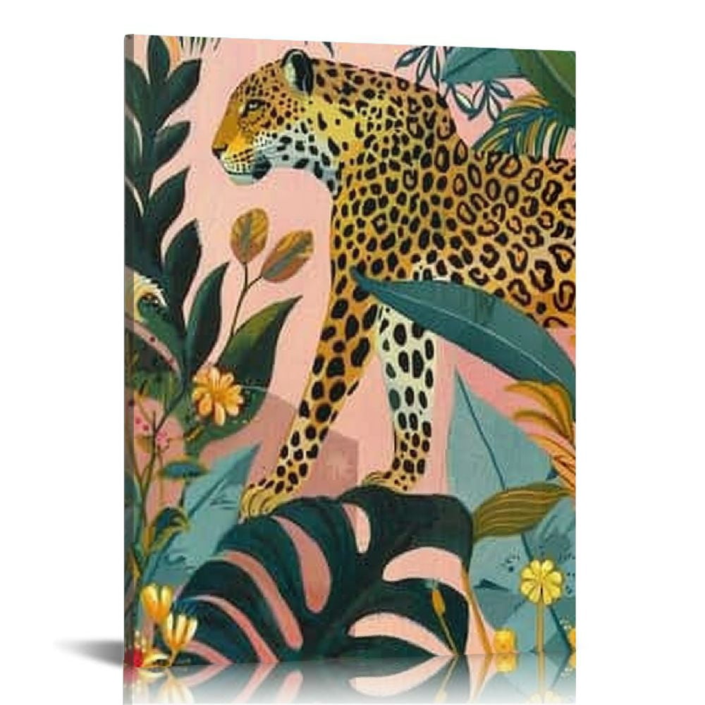Creowell Framed Canvas Print Wall Art Jungle Cheetahs with Tropical ...