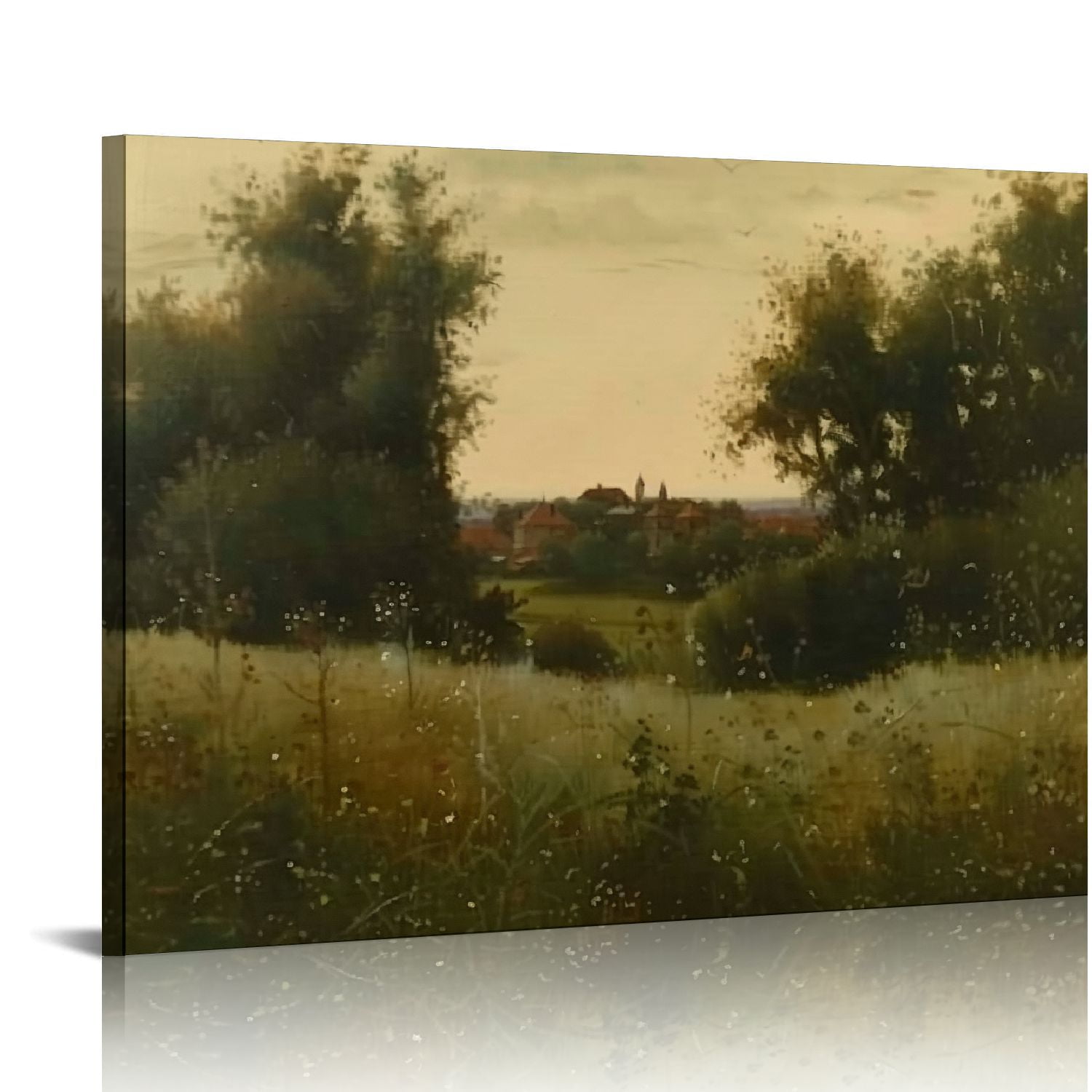 Creowell Framed Canvas Print Wall Art Sage Green Forest Tree FLower ...
