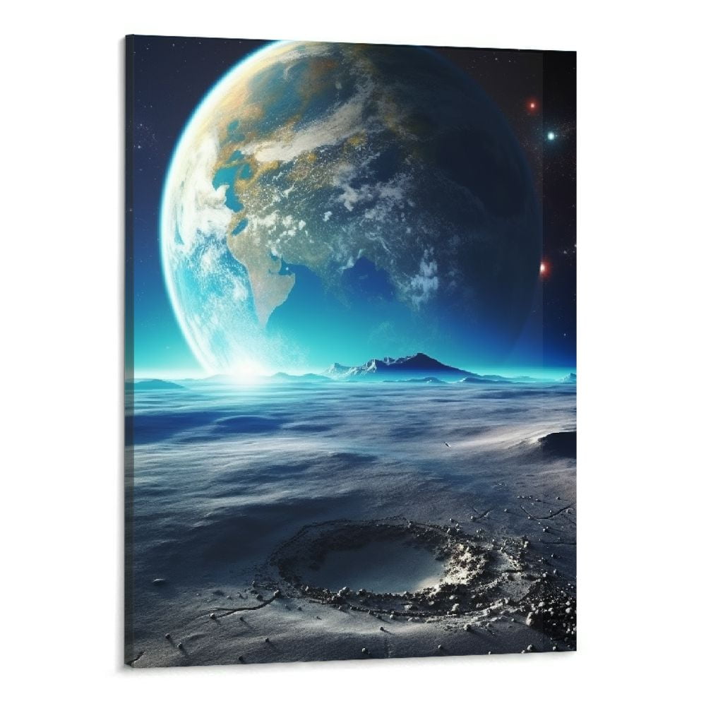 Creowell Framed Earth Poster Canvas Wall Art - Earthrise from the Moon ...