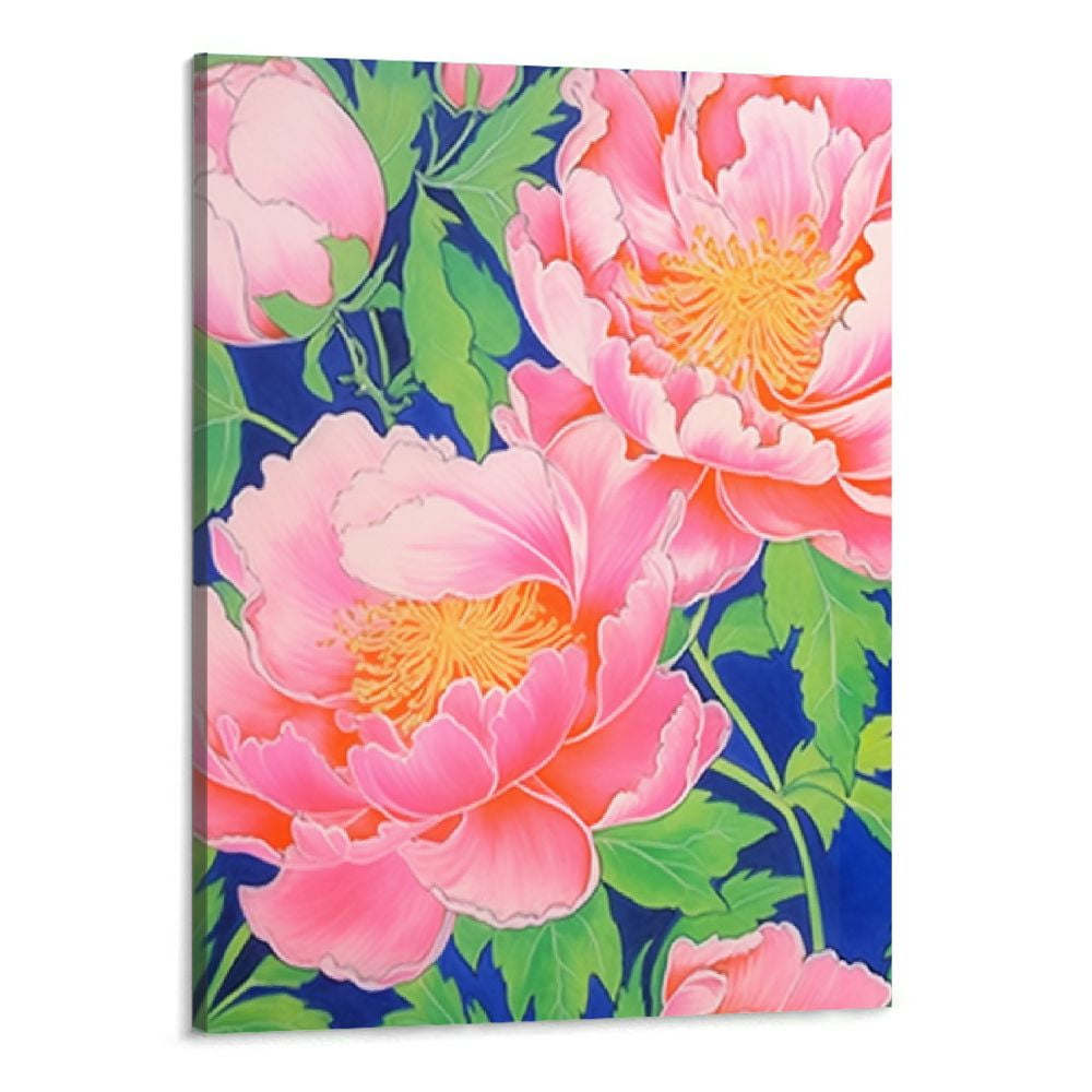 Creowell Framed Pink Flower Canvas Wall Art Vintage Peony Print Flower ...