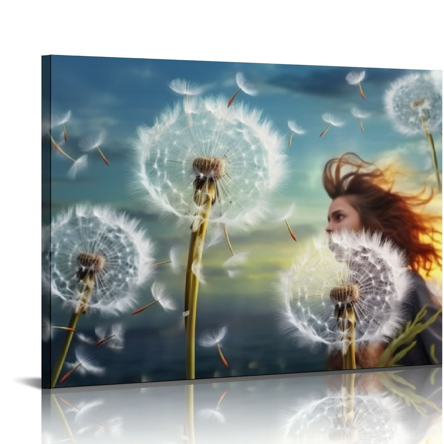 Creowell Framed Wall Art Wall Art Dandelion Theme Canvas Art Wall Decor for Living Room Abstract ...