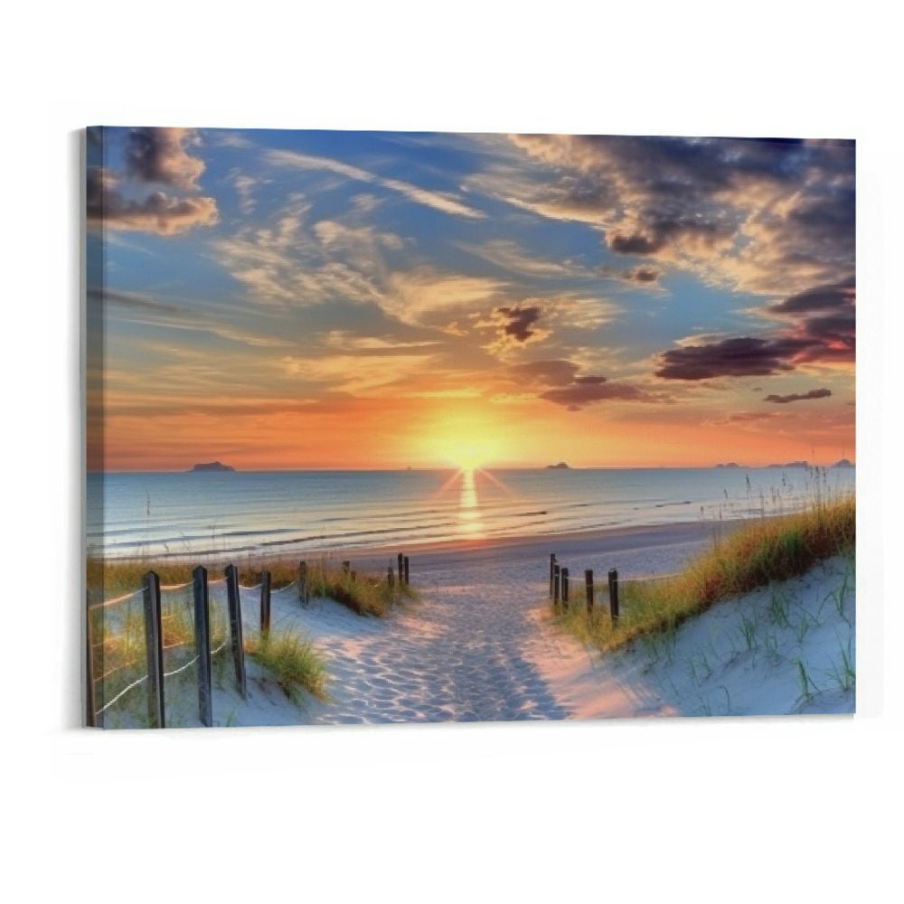 Creowell Framed Wall Art Ready to Hang 20x16 Inch path with beach fence ...