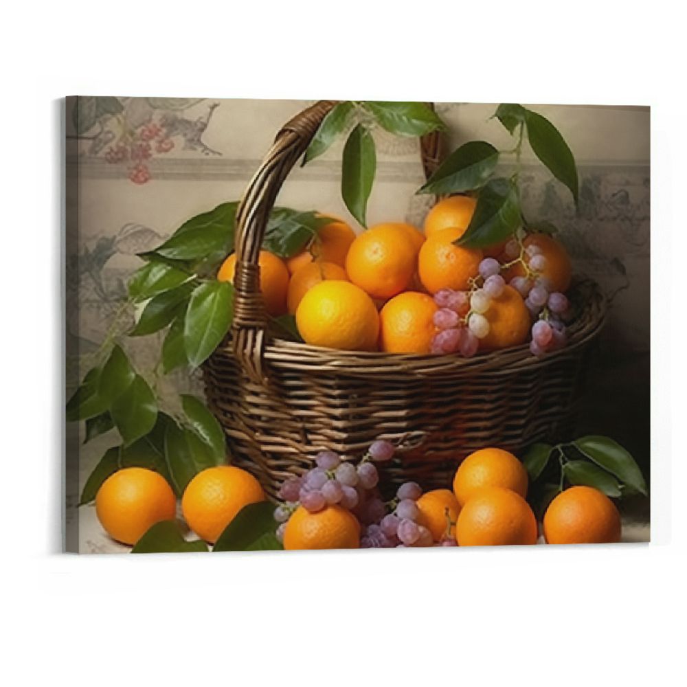 Creowell Fruits Canvas Wall Art Oranges In Basket Pears In Bowl Vintage ...