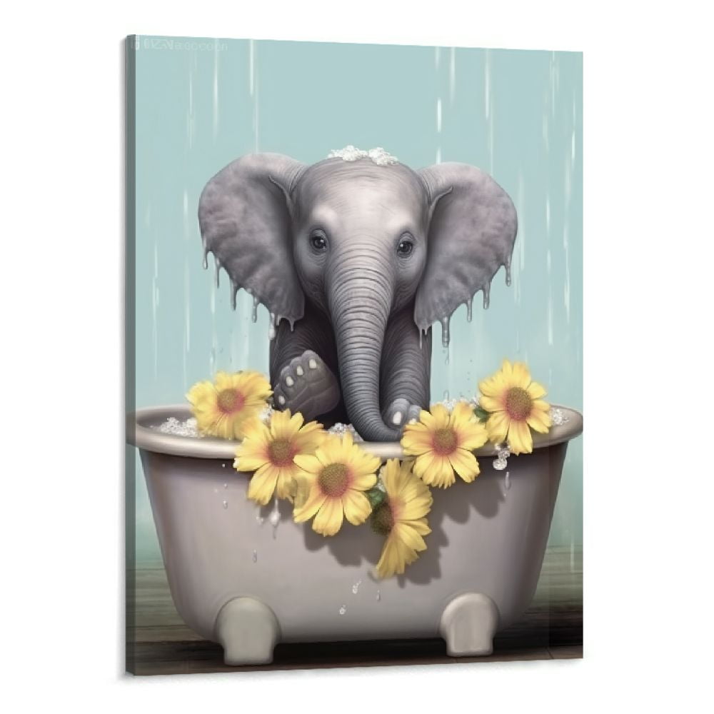 Creowell Funny Elephant Bathroom Poster Canvas Wall Art for Bathroom ...