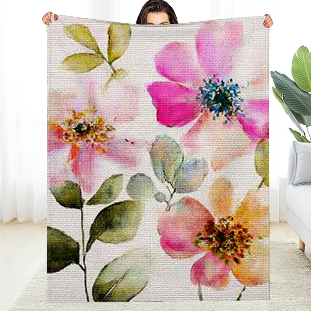 Creowell Fuzzy Fluffy Soft Cozy Blanket Flowers Leaves Watercolor 40 ...