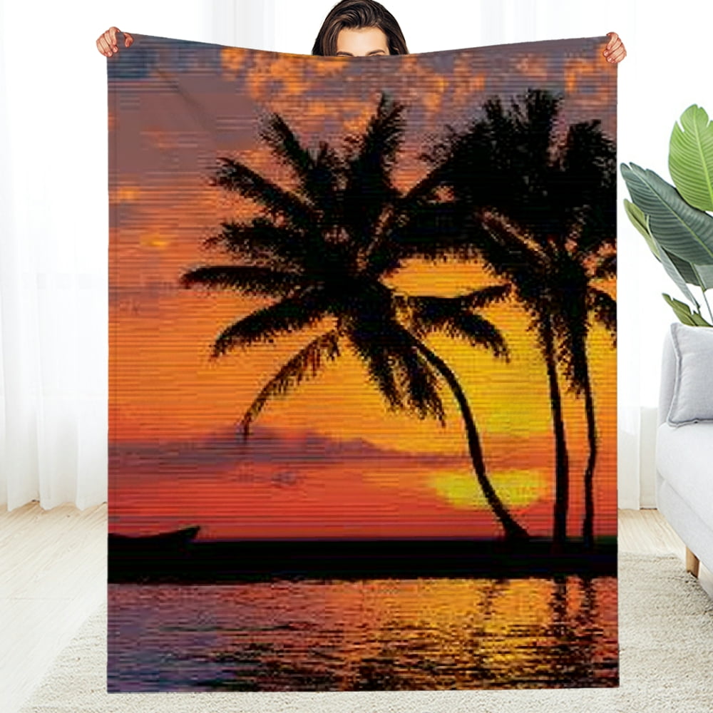 Creowell Fuzzy Fluffy Soft Cozy Blanket Sunset Palm Trees Boat 30*40in ...