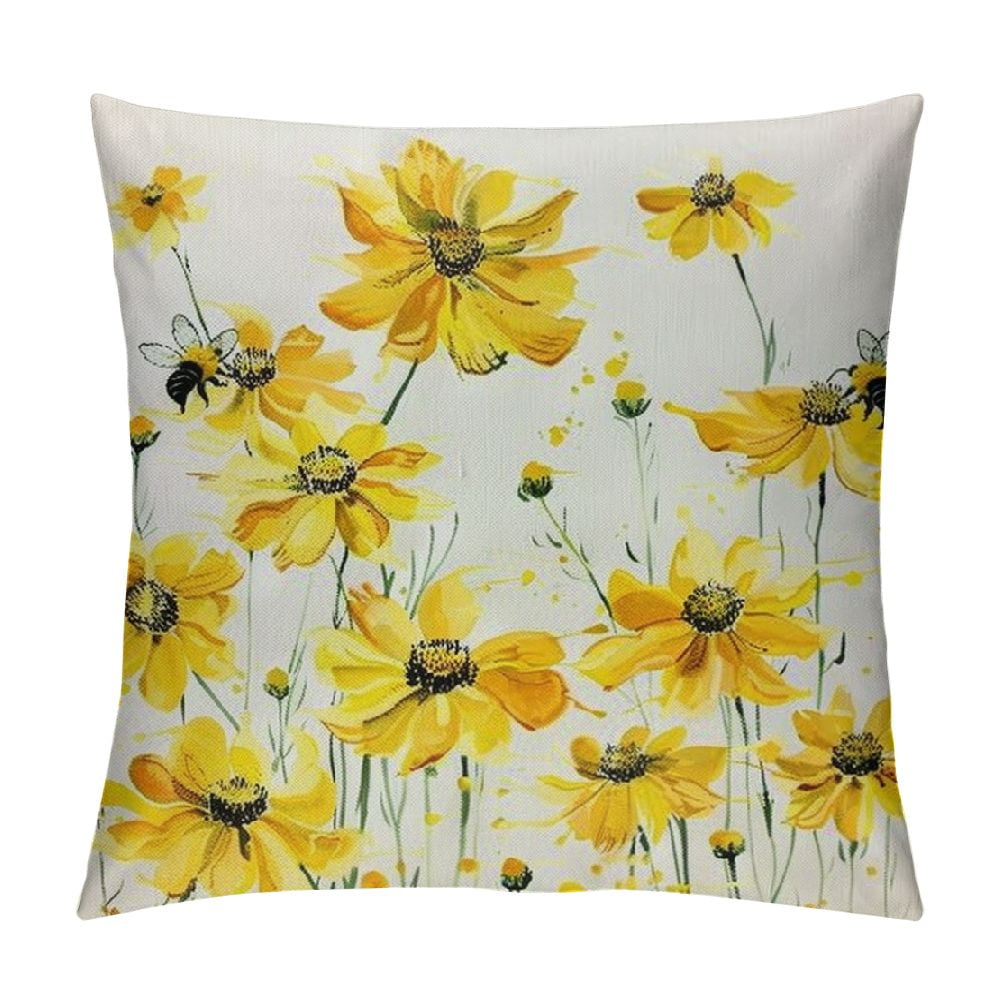 Creowell G Pillow Covers Beige Cosmos Flowers Bee It is So Good to Be ...