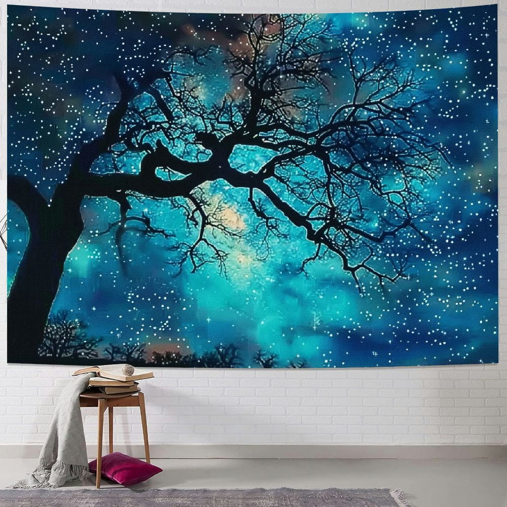 Creowell Galaxy Tapestry Wall Hanging Stars Blue Sky Wall Tapestry Tree ...