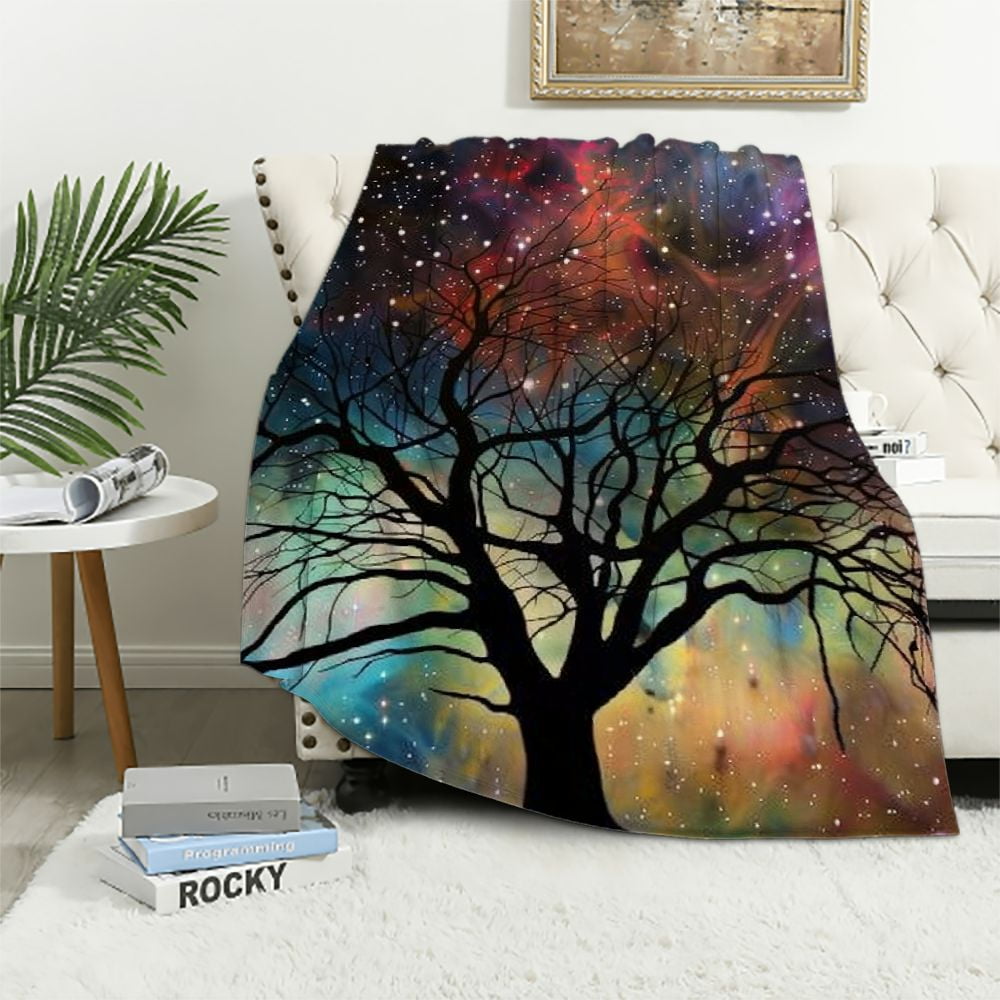 Creowell Galaxy Tree Blanket Night Forest Starry Sky Colorful Stars ...