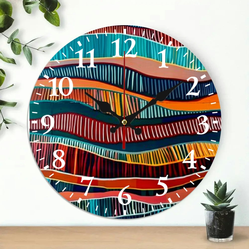 Creowell Geometric Abstract Round Wooden Wall Clock 10 Inch Home Decor ...