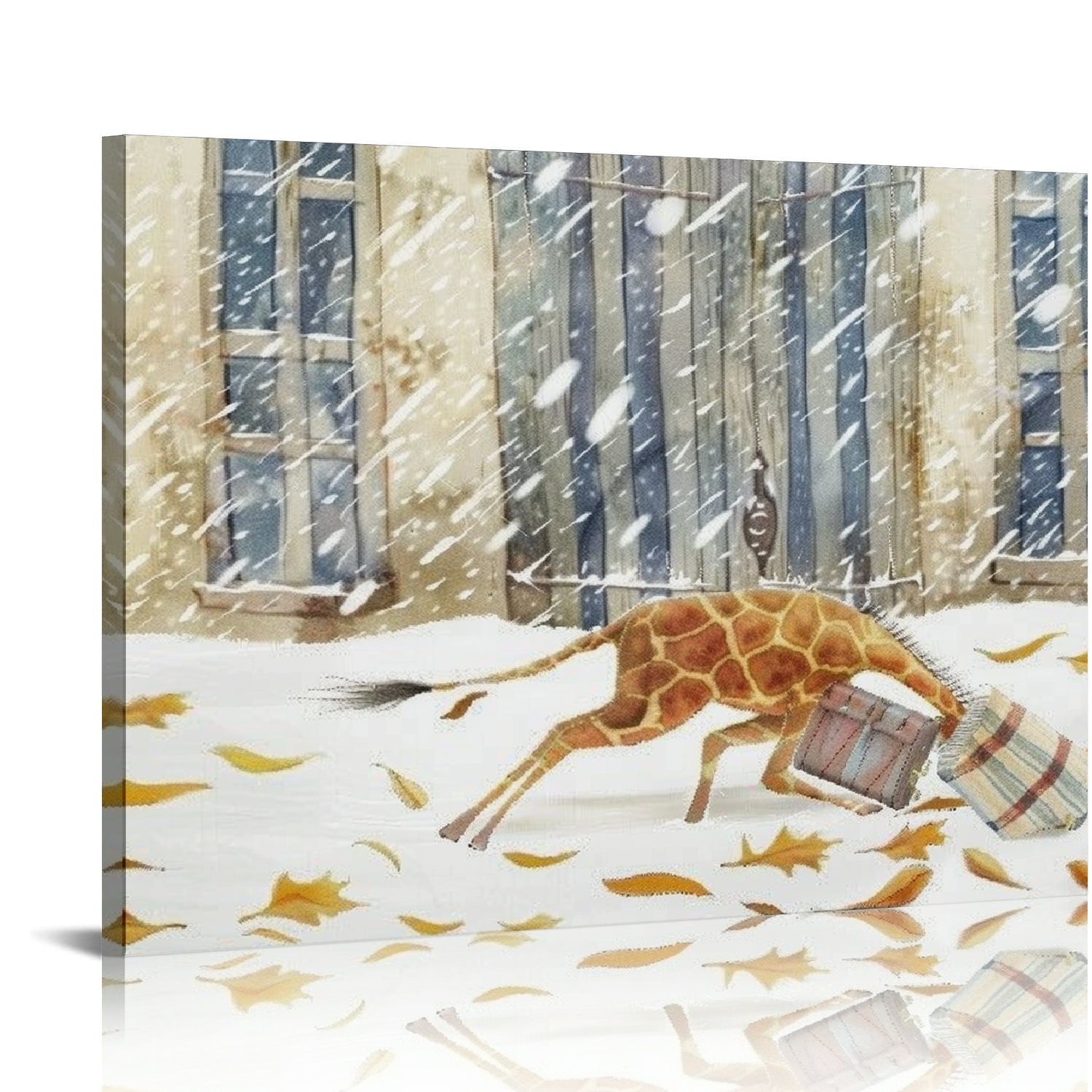 Creowell Giraffe Snow Canvas Prints Wall Art Ready To Hang Decor ...
