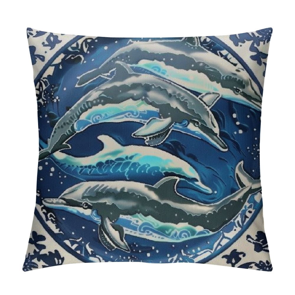 Creowell Girls Bohemia Throw Pillow Cover,Retro Dolphin Square Pillow ...