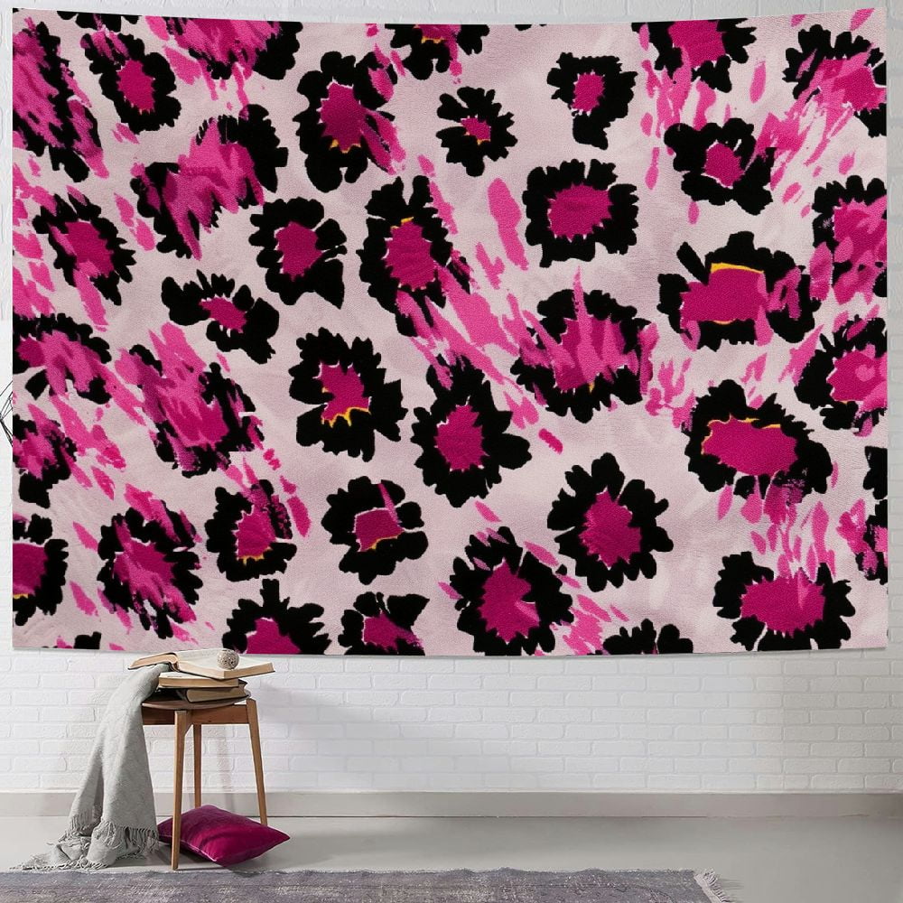 Creowell Girls Leopard Wall Blanket Pink Cheetah Print Tapestry Women ...