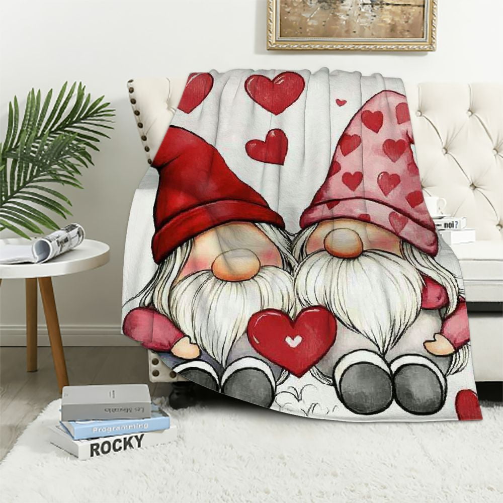 Creowell Gnomes Hearts Love Valentine's Day Flannel Throw Blanket for ...