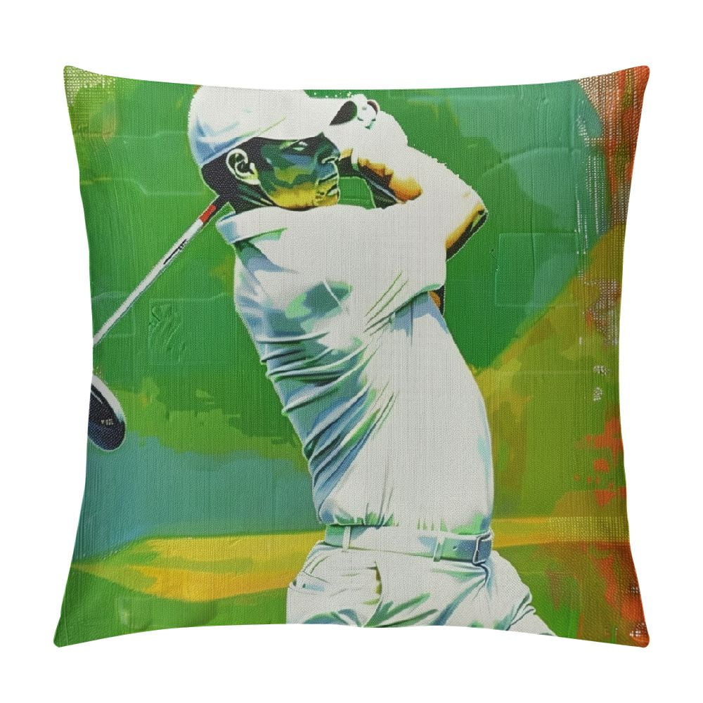 Creowell Golf Golfer Silhouette Throw Pillow Cover,Rustic Farmhouse ...