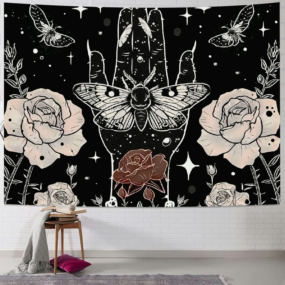 Creowell Gothic Witchy Tapestry Witchcraft Mystical Moth Tapestry Moon ...