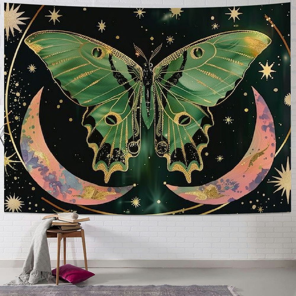 Creowell Green Butterfly Tapestry for Bedroom Luna Moth Wall Tapestry ...