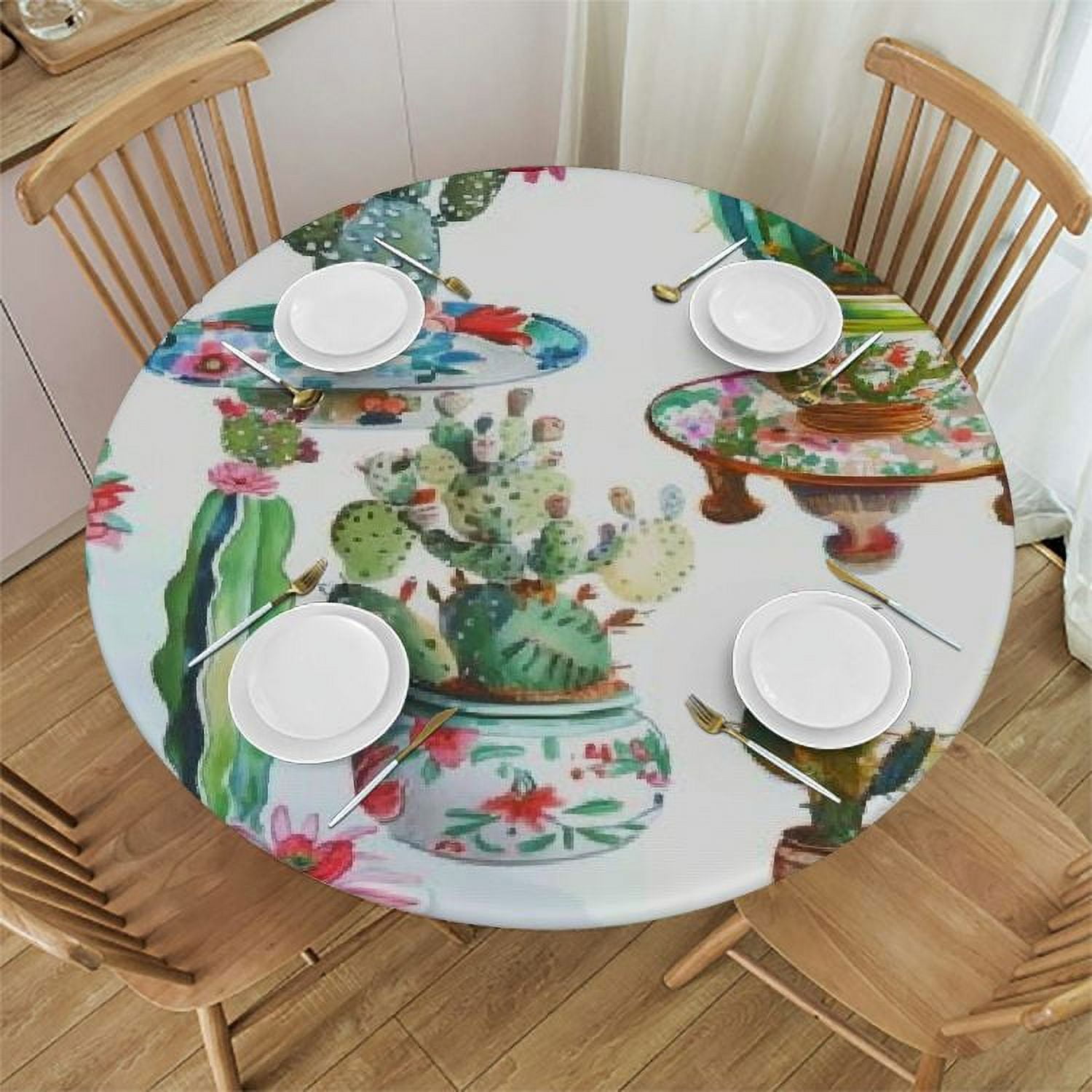 Creowell Green Cactus Table Cloth Tropical Potted Plants Flowers ...
