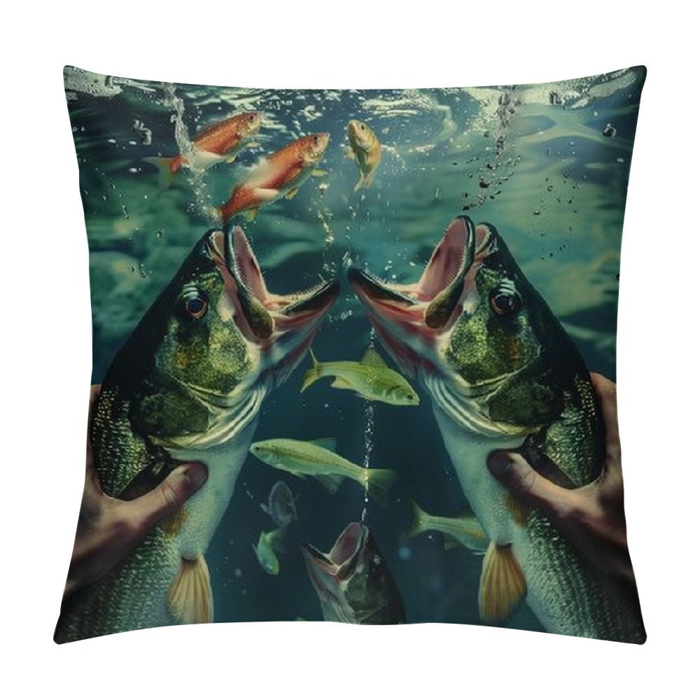Creowell Green Fish Throw Pillow Covers Fishing Ocean Sports Cushion ...