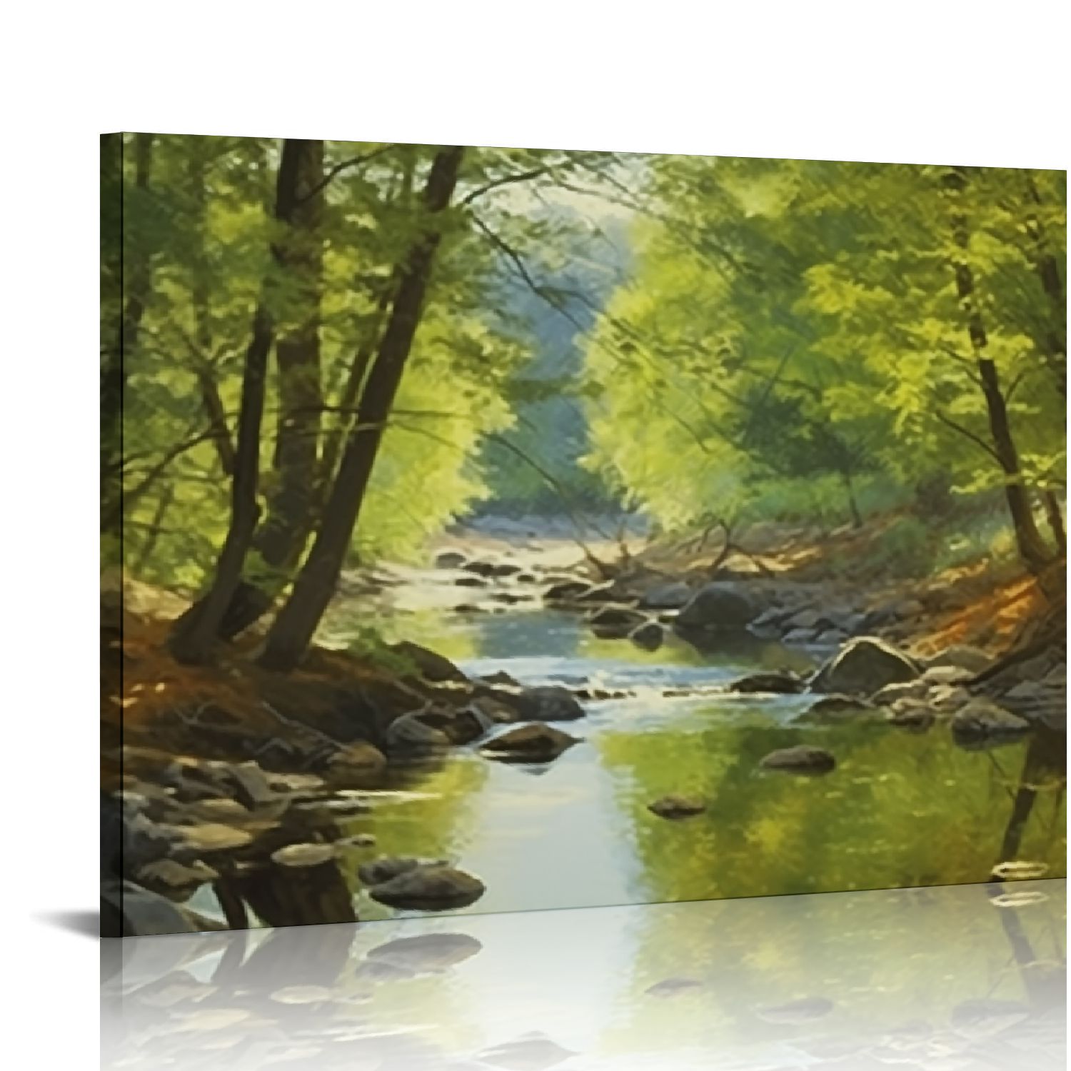 Creowell Green Forest Stream Wall Art for Living Room，Landscape ...