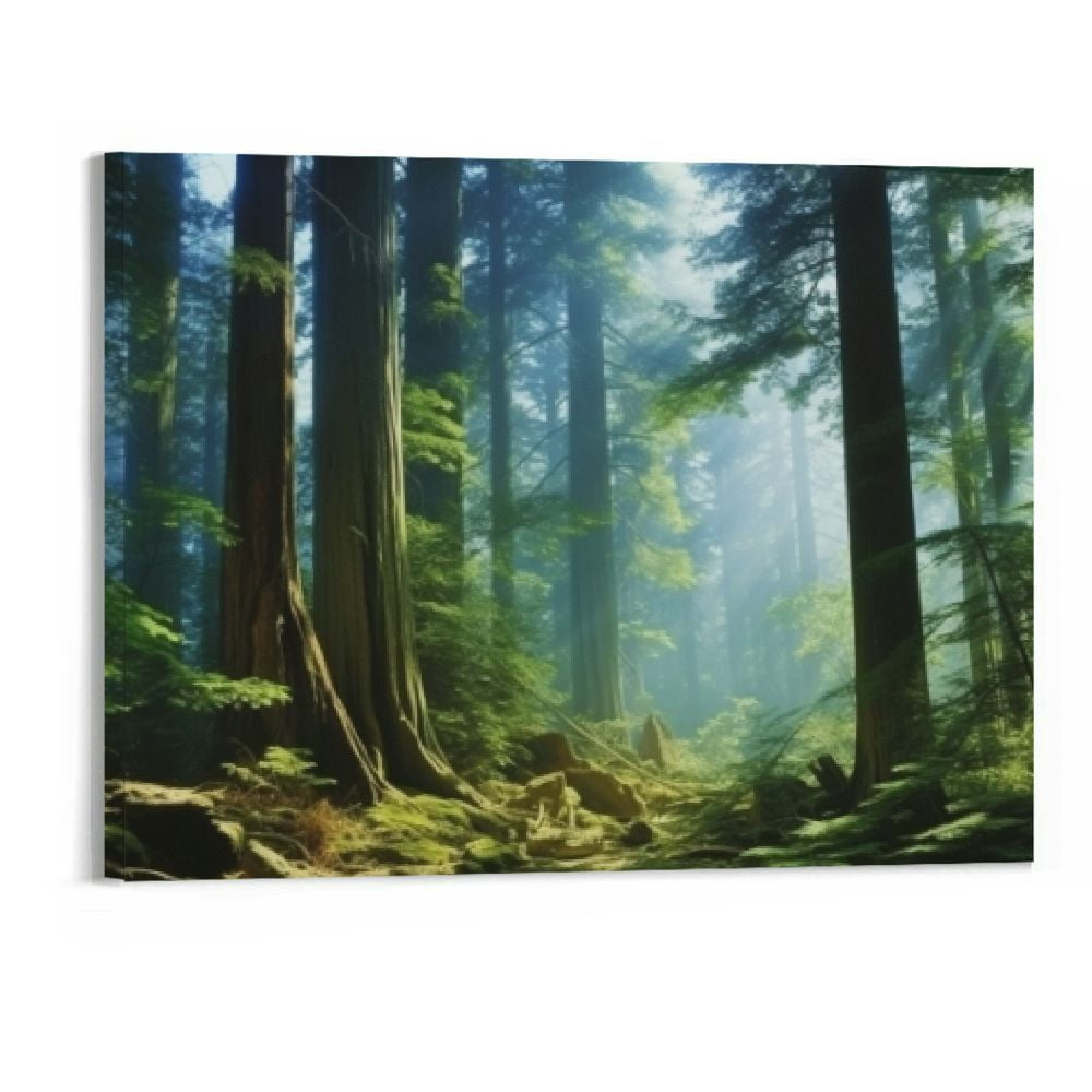 Creowell Green Forest Wall Art Spring Woods Canvas Pictures Foggy ...