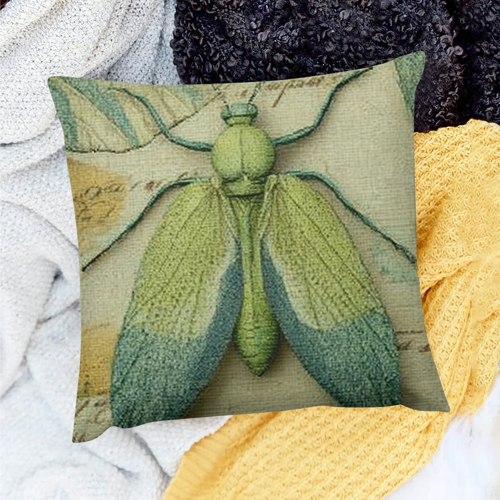 Creowell Green Insect Throw Pillow Cover Farmhouse Decor for Sofa Couch ...