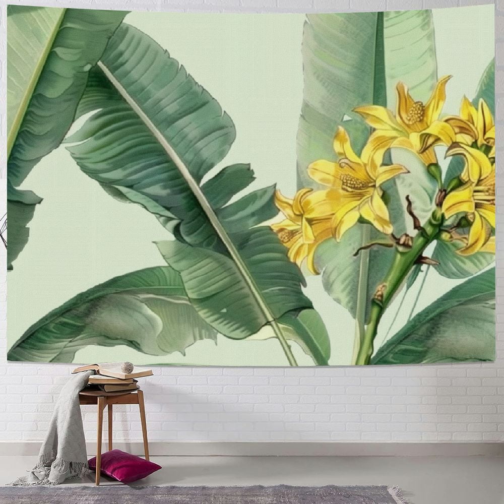Creowell Green Leaf Tapestry Tropical Palm Tree Leaf with Banana on ...